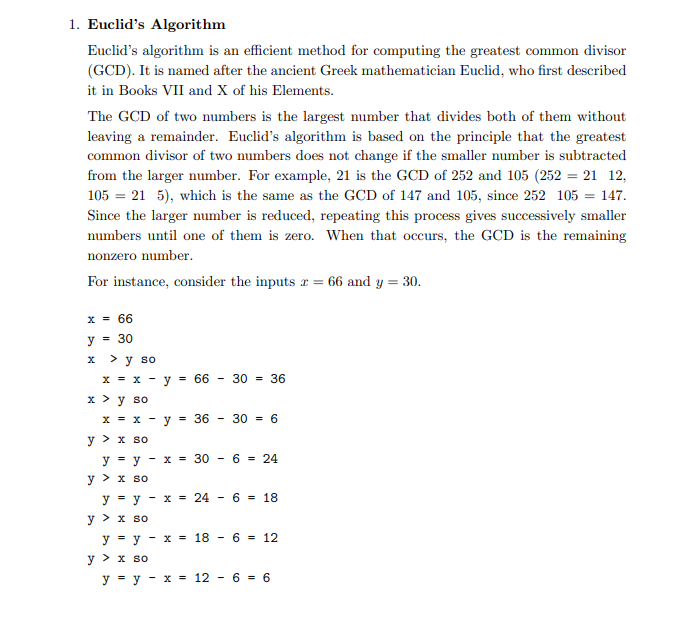 1. Euclid's Algorithm Euclid's algorithm is an | Chegg.com