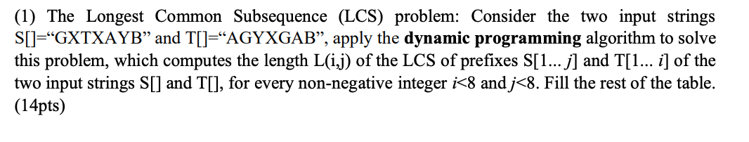 Solved (1) The Longest Common Subsequence (LCS) problem: | Chegg.com