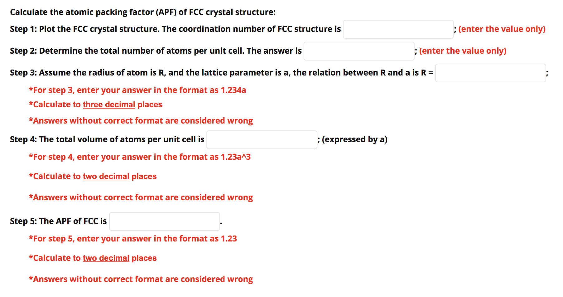 Solved Calculate The Atomic Packing Factor Apf Of Fcc