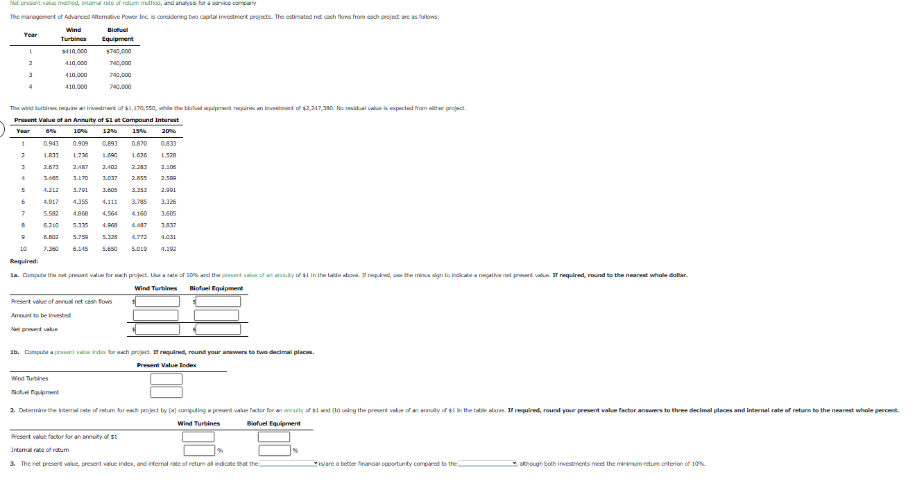 Solved Net present value method, intemal rate of return | Chegg.com