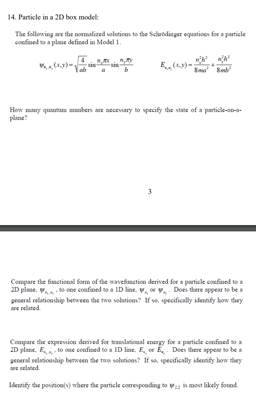 Solved 14. Particle in a 2D box model: The following are the | Chegg.com