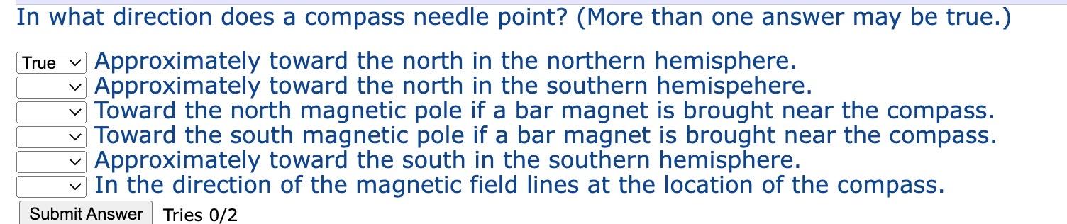 Solved In what direction does a compass needle point? (More | Chegg.com