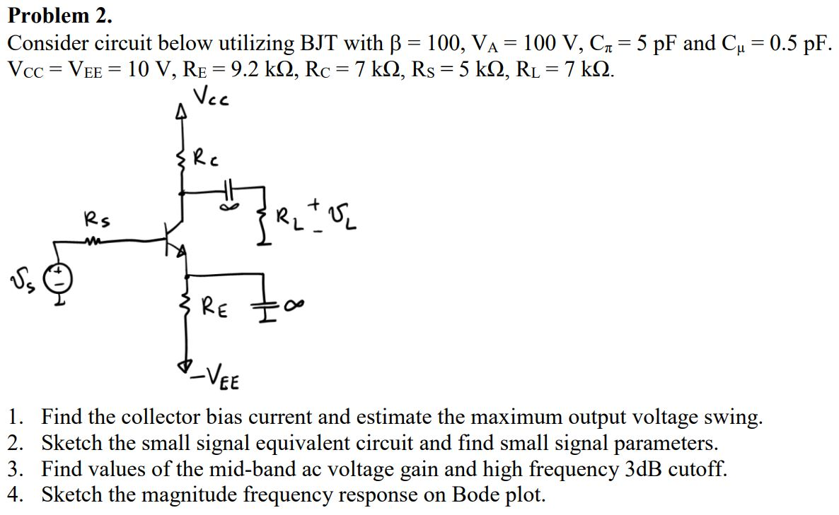 Solved Problem 2. Consider circuit below utilizing BJT with | Chegg.com