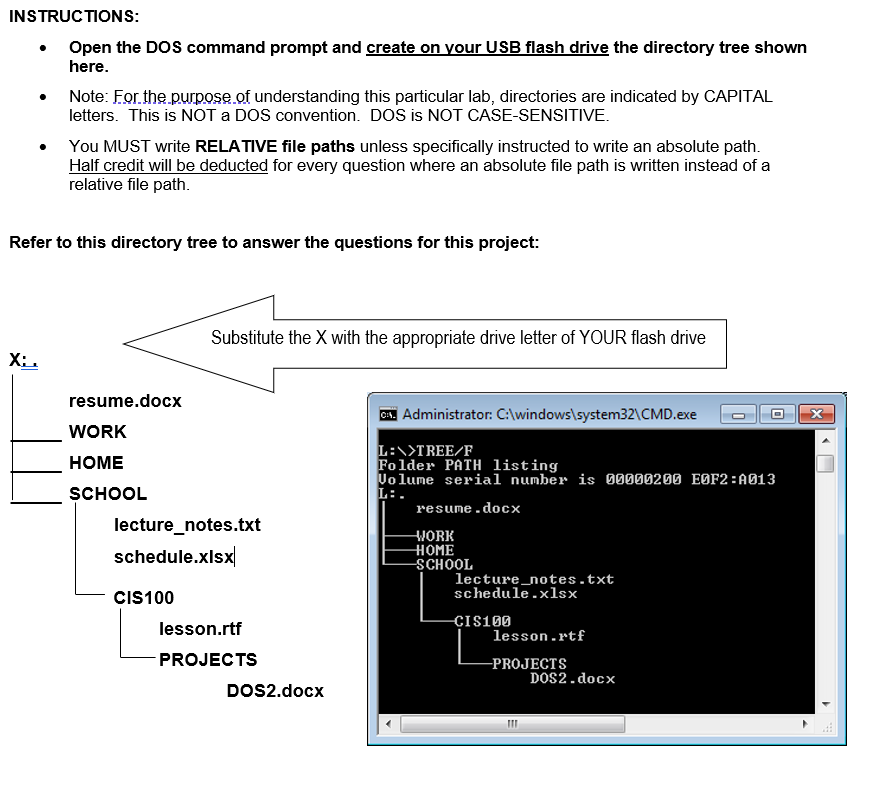 Solved INSTRUCTIONS: Open the DOS command prompt and create | Chegg.com