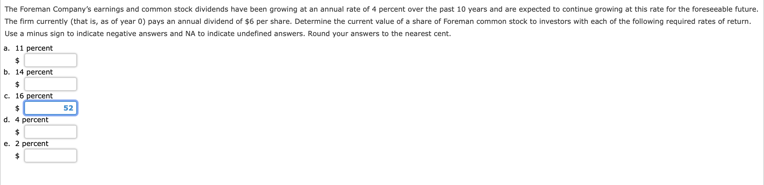 Solved Use a minus sign to indicate negative answers and NA | Chegg.com