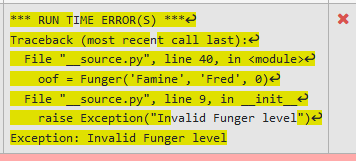 Solved Invalid Funger level try: oof = Funger('Famine', | Chegg.com