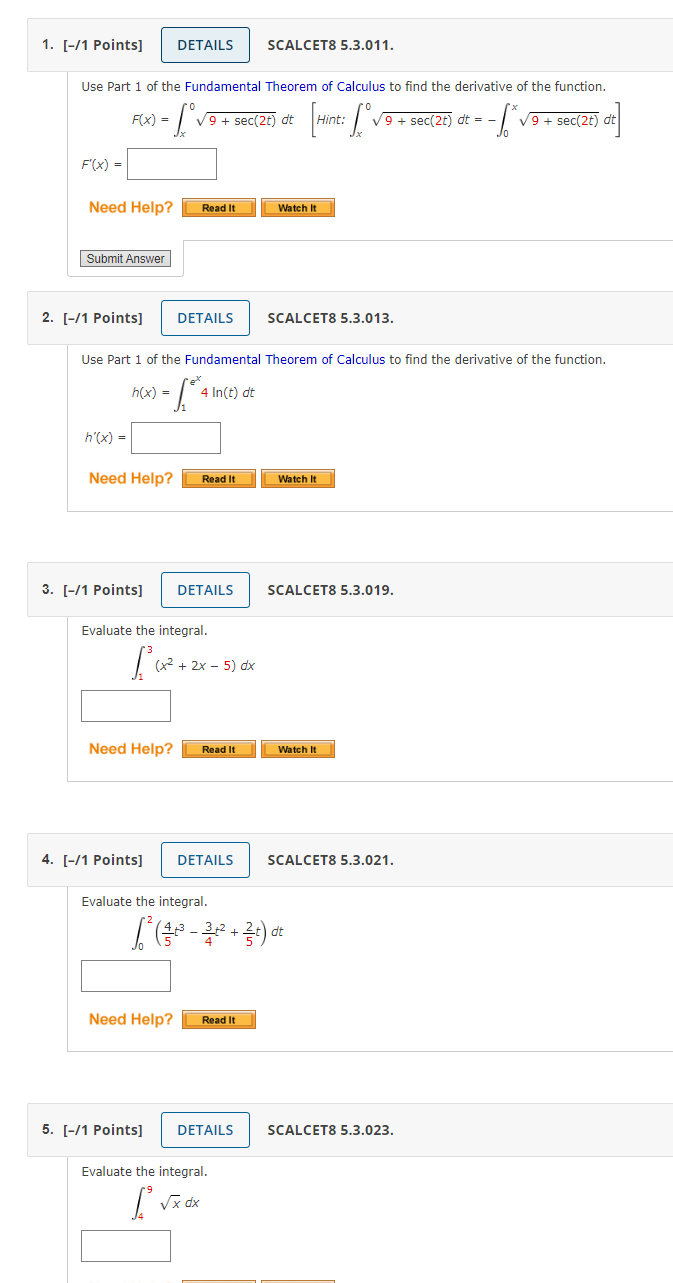 Solved 1. [-/1 Points] DETAILS SCALCET8 5.3.011. Use Part 1 | Chegg.com