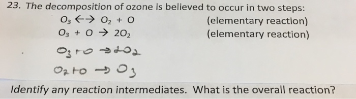Solved 23. The decomposition of ozone is believed to occur | Chegg.com