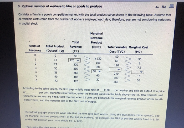Solved 3. Optimal number of workers to hire or goods to | Chegg.com