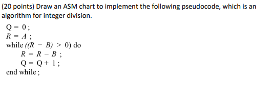 |(20 points) Draw an ASM chart to implement the | Chegg.com