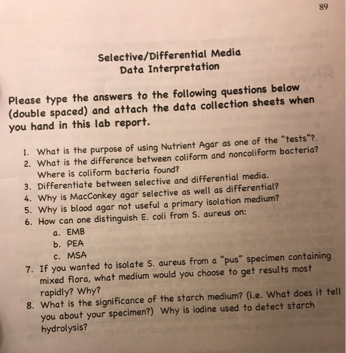 Solved 89 Selective/Differential Media Data Interpretation | Chegg.com