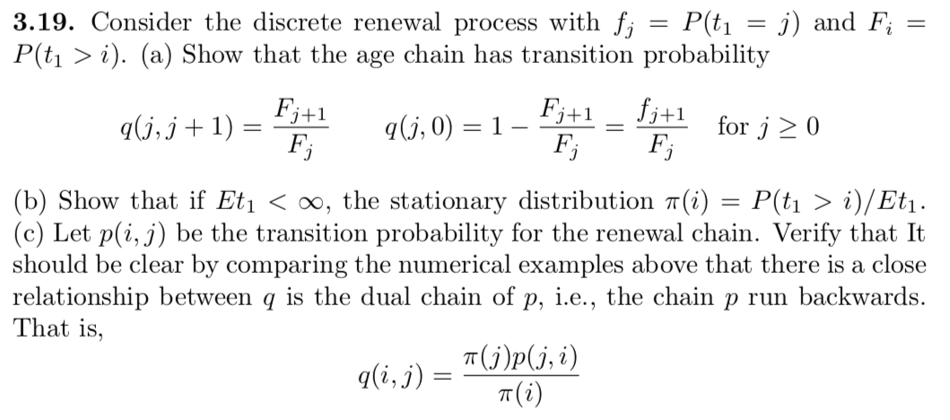 3.19. Consider the discrete renewal process with f; = | Chegg.com
