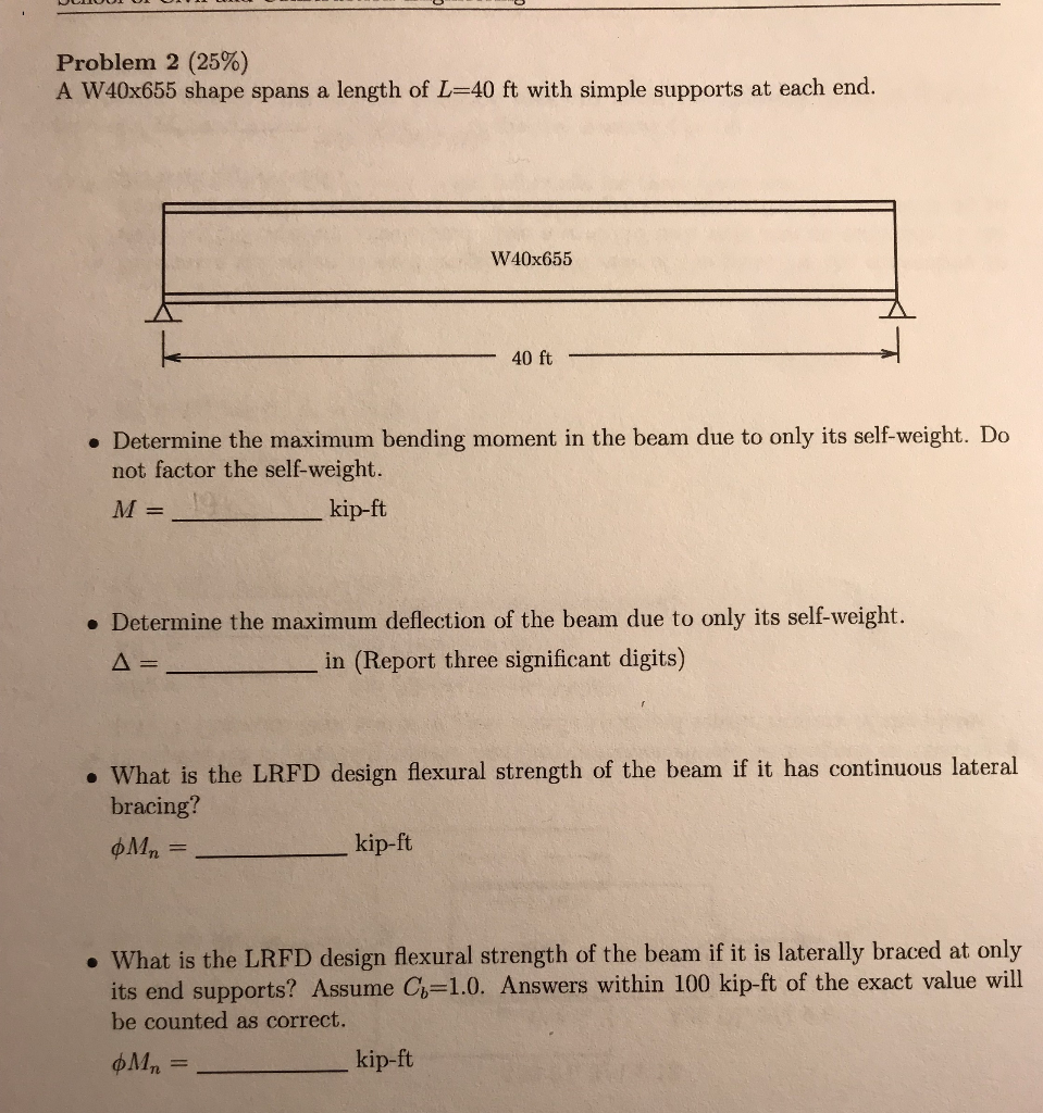 Solved Problem 2 (25%) A W40x655 shape spans a length of | Chegg.com
