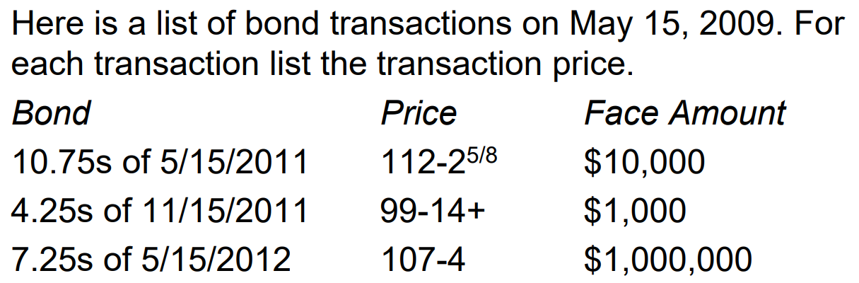 Here is a list of bond transactions on May 15,2009 . | Chegg.com