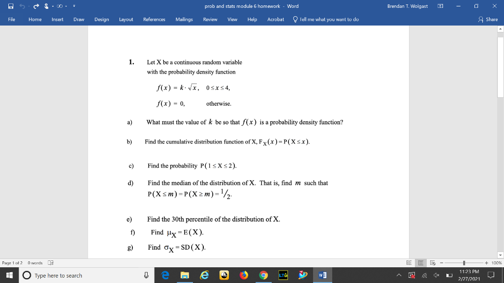Solved 00- prob and stats module 6 homework - Word Brendan | Chegg.com
