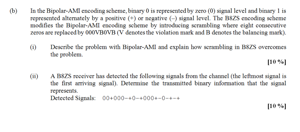 Solved B In The Bipolar Ami Encoding Scheme Binary 0 Is 