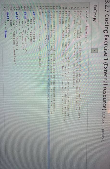 Solved 3.2.7 Coding Exercise 1 (External resource) (3.0 | Chegg.com