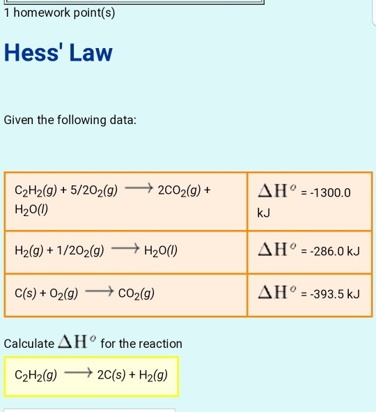 Solved 1 homework point(s) Hess' Law Given the following | Chegg.com