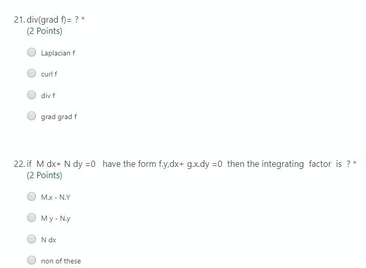 Solved div(grad f)= ?Immersive Reader (2 Points) Laplacian f | Chegg.com