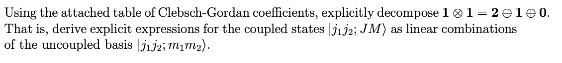 Using the attached table of Clebsch-Gordan | Chegg.com