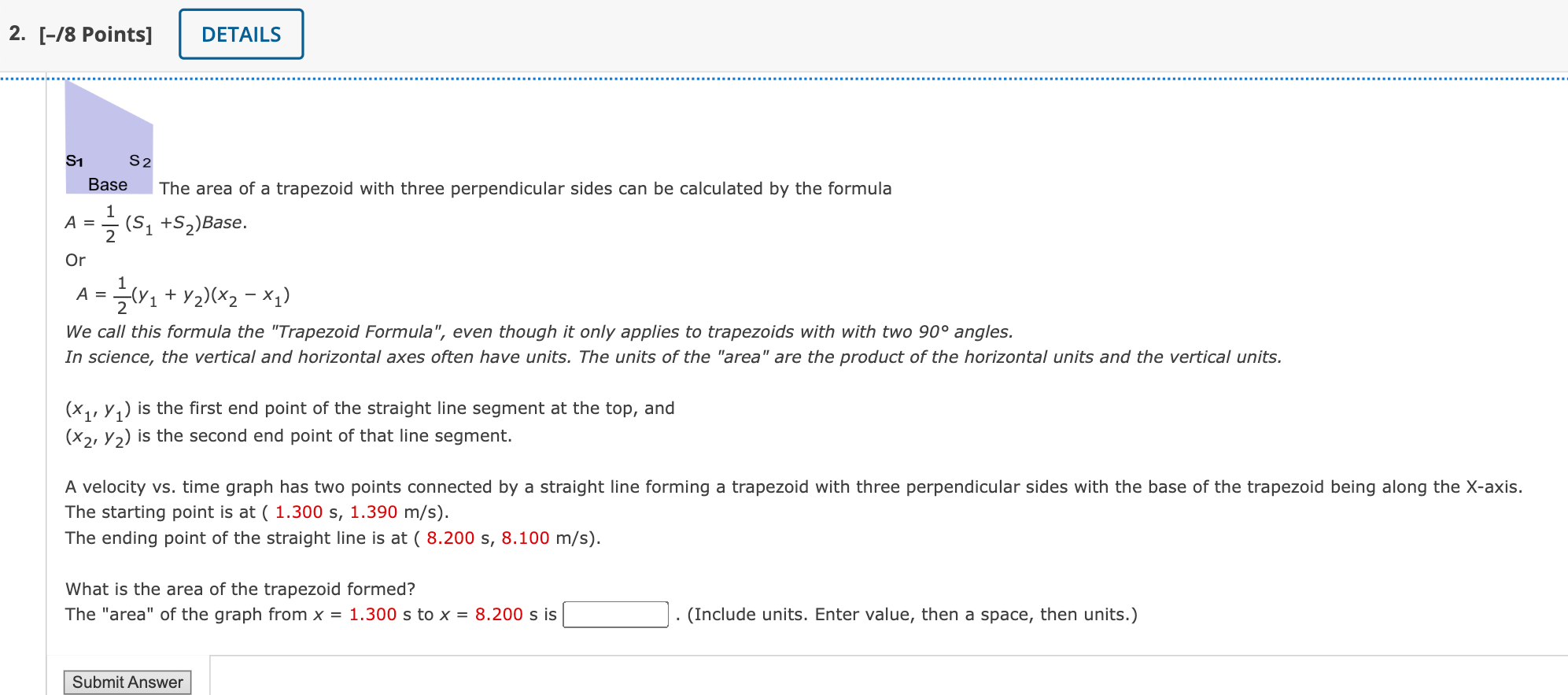 Solved S1 S2 Base The area of a trapezoid with three | Chegg.com