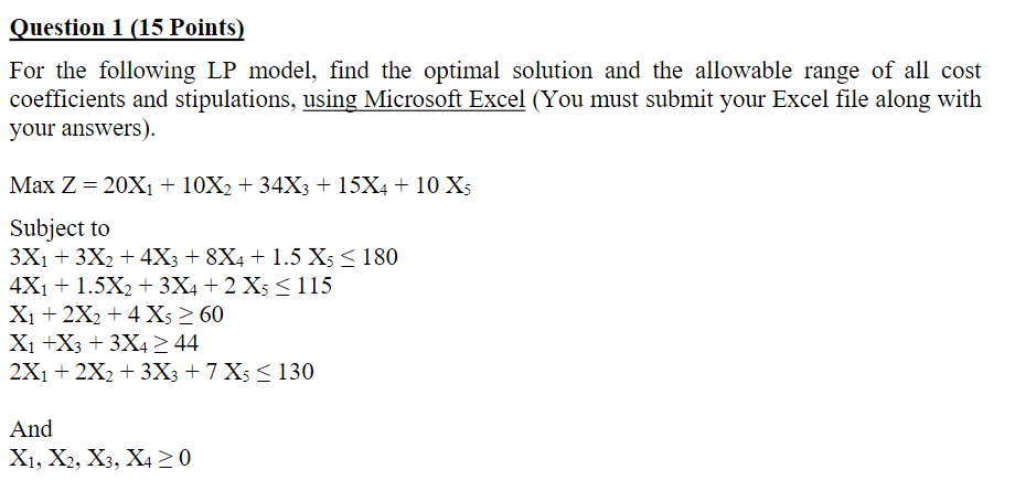 Solved Excel LP model Q1: Please show all the steps or | Chegg.com