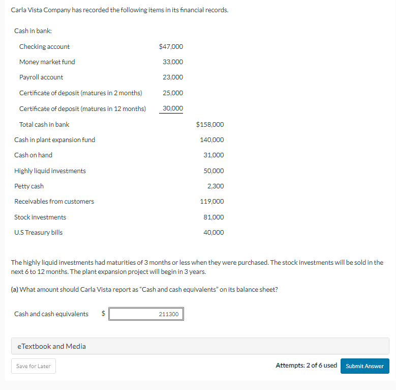 Solved Carla Vista Company has recorded the following items | Chegg.com