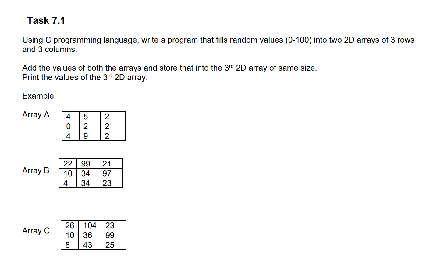 Solved Task 7.1 Using C programming language, write a | Chegg.com