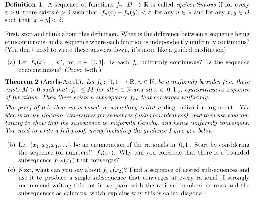 Solved Definition 1. A sequence of functions fn: D + R is | Chegg.com
