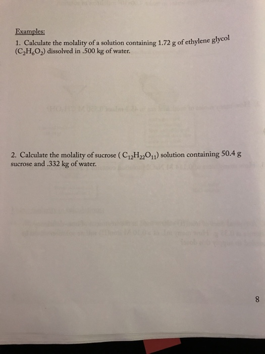 Solved Examples: 1. Calculate the molality of a solution | Chegg.com