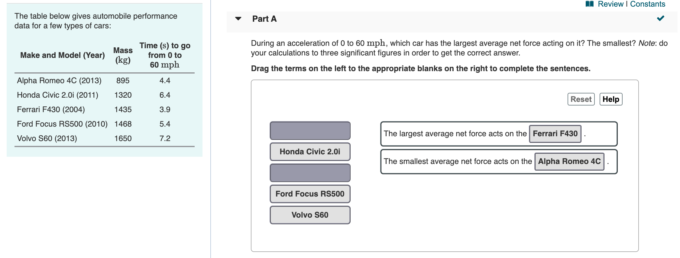 Solved Review | Constants The table below gives automobile | Chegg.com