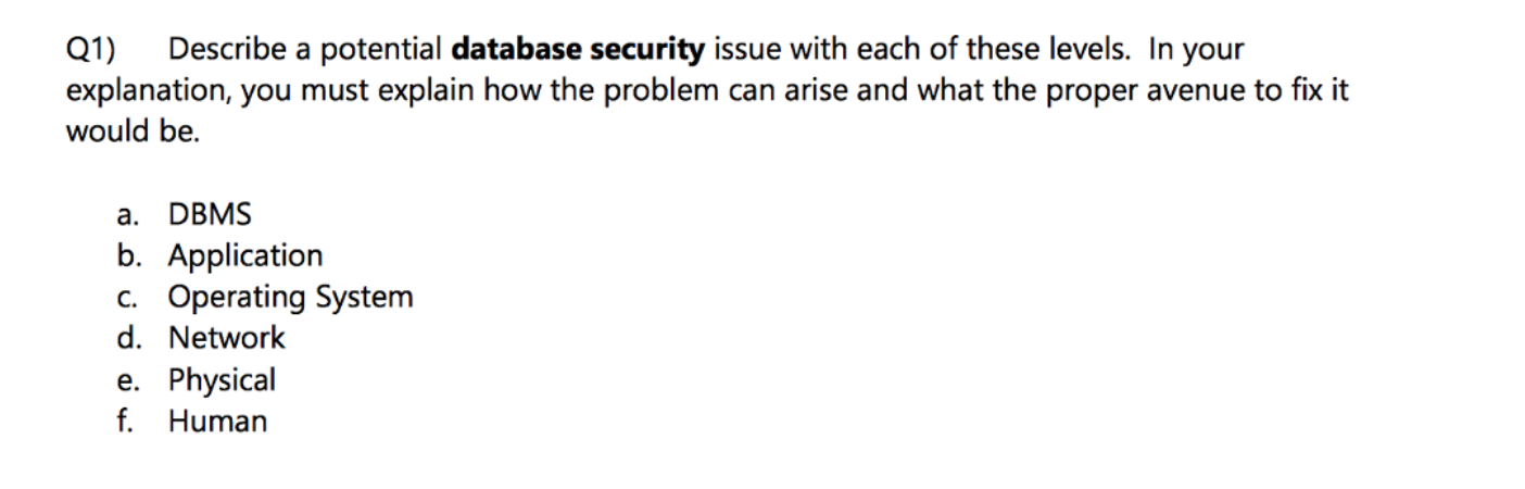 Describe a potential database security issue with | Chegg.com