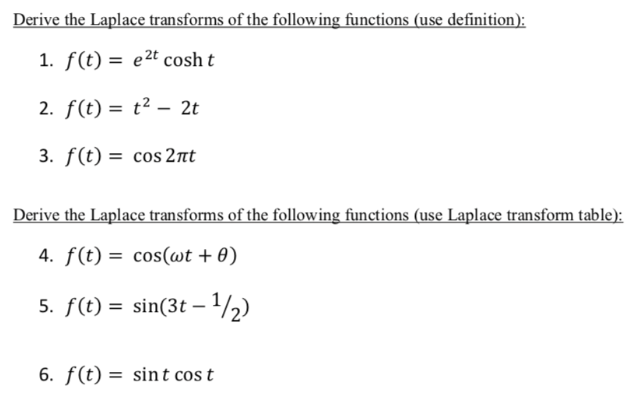 Solved Derive the Laplace transforms of the following | Chegg.com