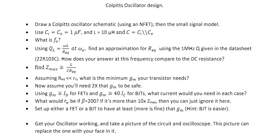 Colpitts Oscillator design. الت L Draw a Colpitts | Chegg.com