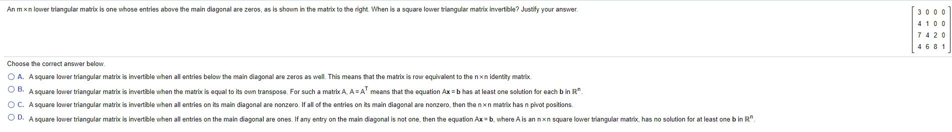Solved An mxn lower triangular matrix is one whose entries | Chegg.com