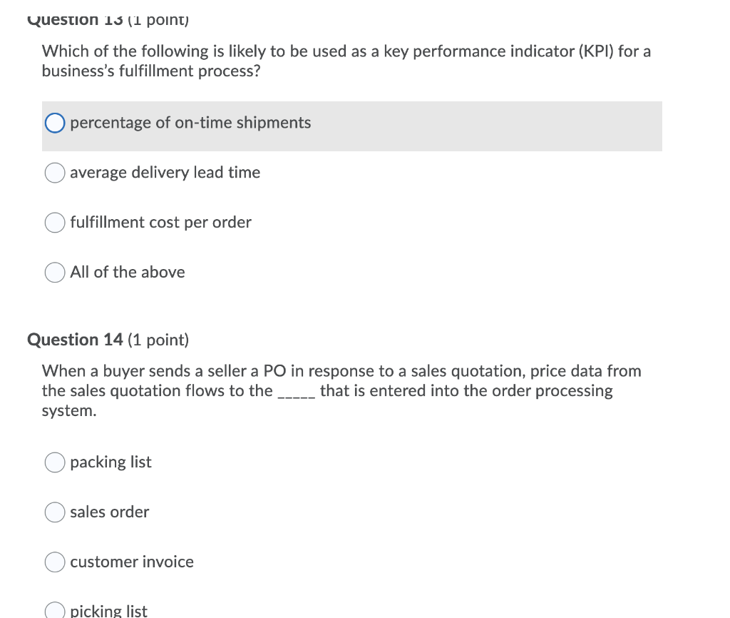 Solved Question 11 (1 point) Saved The fulfillment | Chegg.com