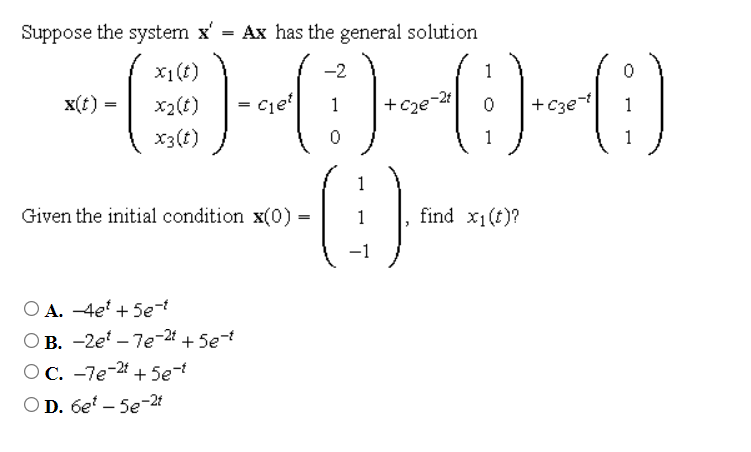 Solved Suppose the system x^(')=Ax has the general | Chegg.com