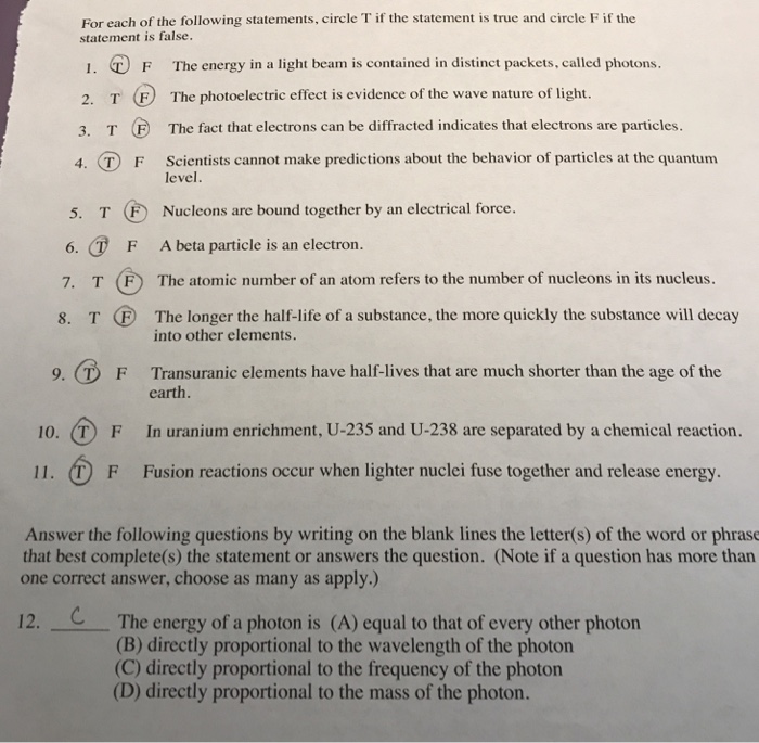 Solved For each of the following statements, circle T if the | Chegg.com