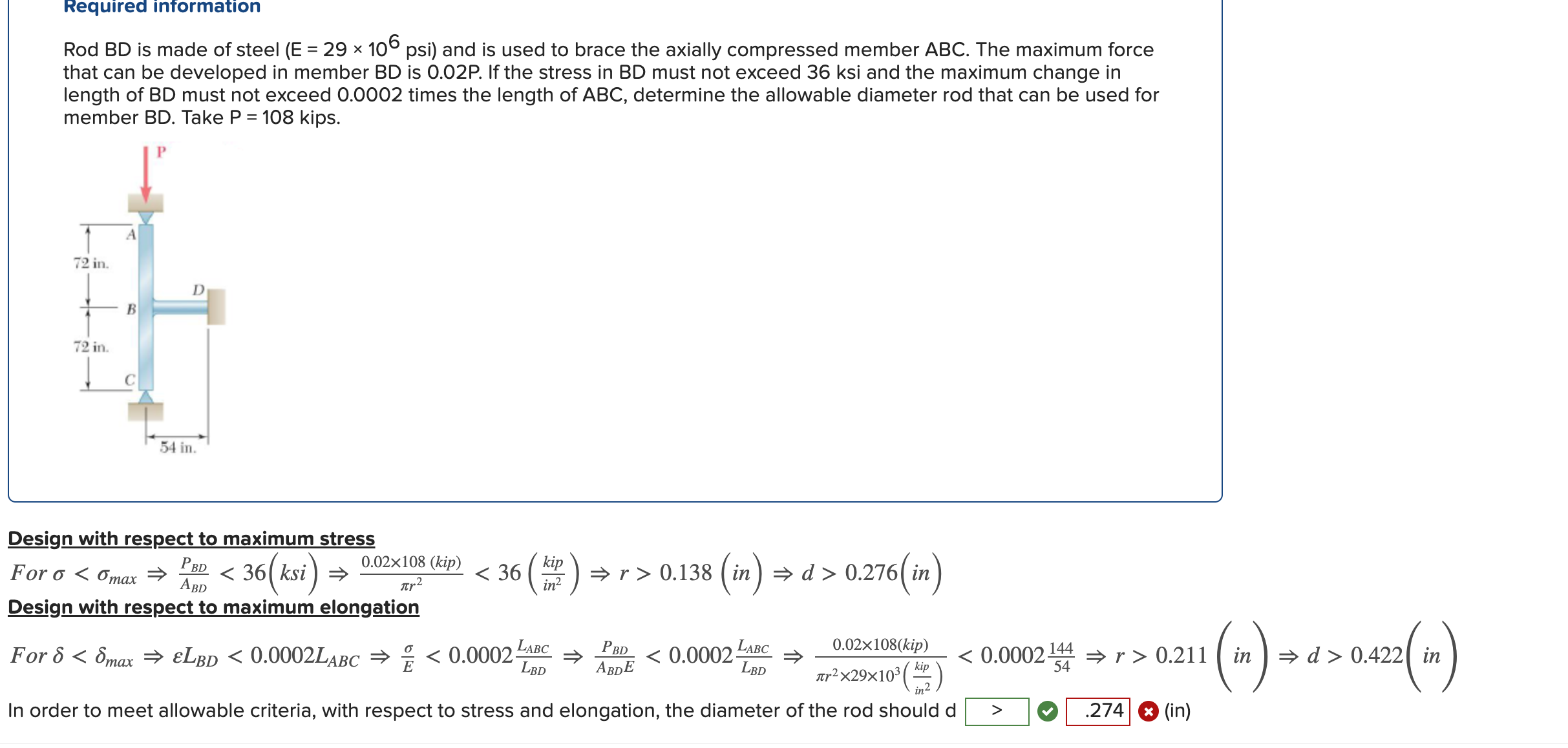 Solved Rod BD is made of steel (E=29×106psi) and is used to | Chegg.com