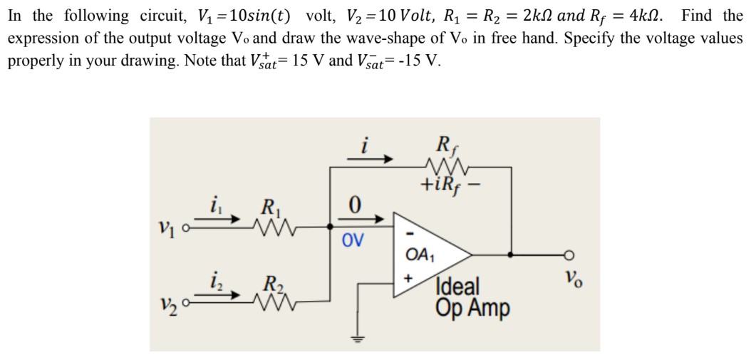 Solved In the following circuit, V1=10sin(t) volt, | Chegg.com