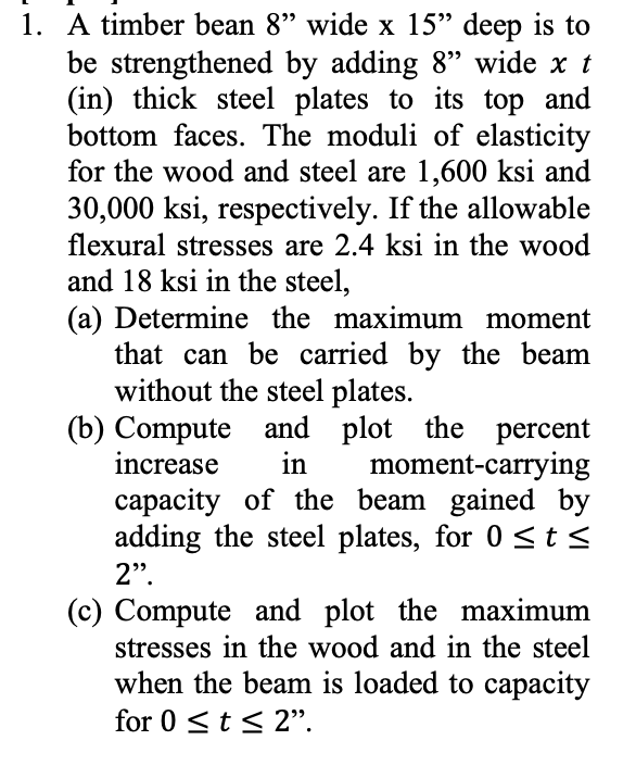 Solved A timber bean 8 " wide ×15 " deep is to be | Chegg.com