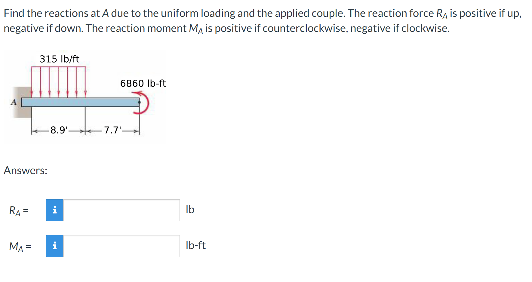 Solved by an EXPERT Find the reactions at ﻿A due to ﻿the uniform loading | Chegg.com