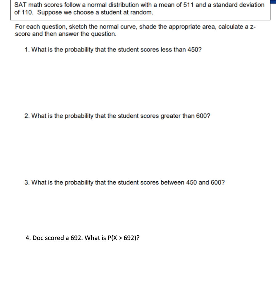 Solved SAT math scores follow a normal distribution with a | Chegg.com