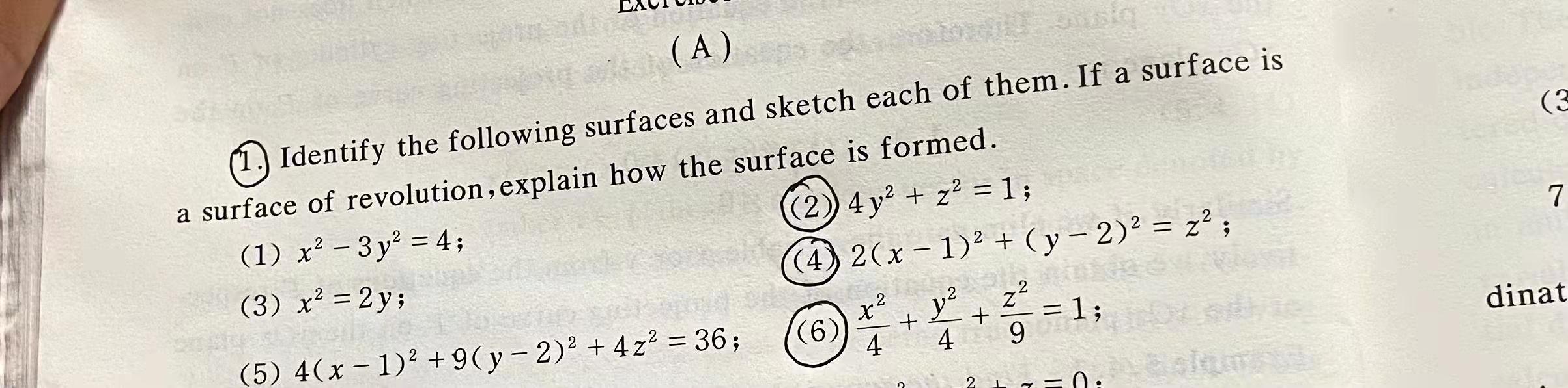 Solved (A) a (3 > 7 (1. Identify the following surfaces and | Chegg.com