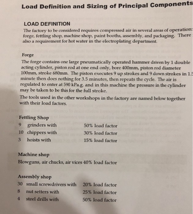 Load Definition and Sizing of Principal Components | Chegg.com