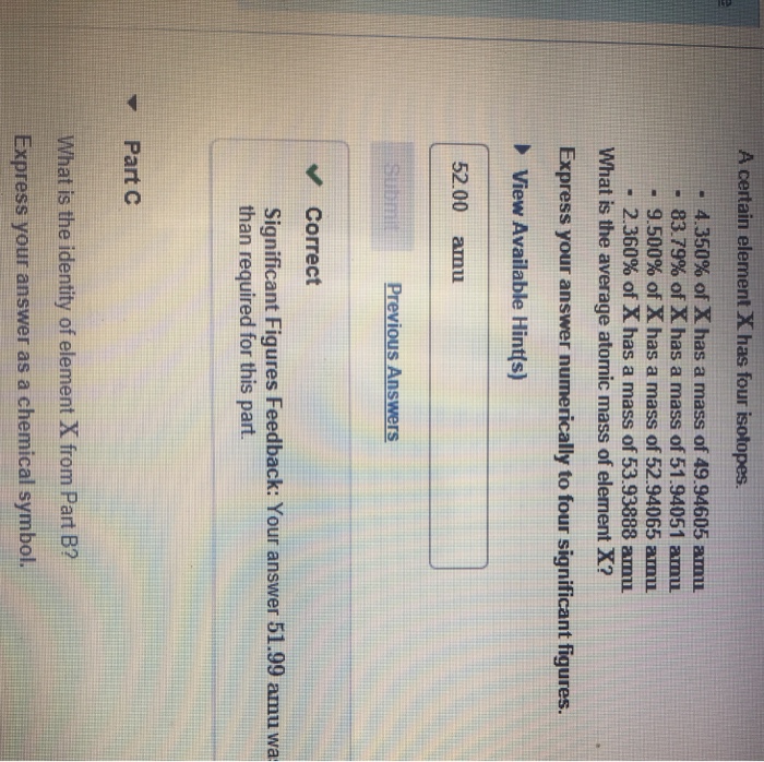 Solved Part c What is the identity of element X from Part B? | Chegg.com