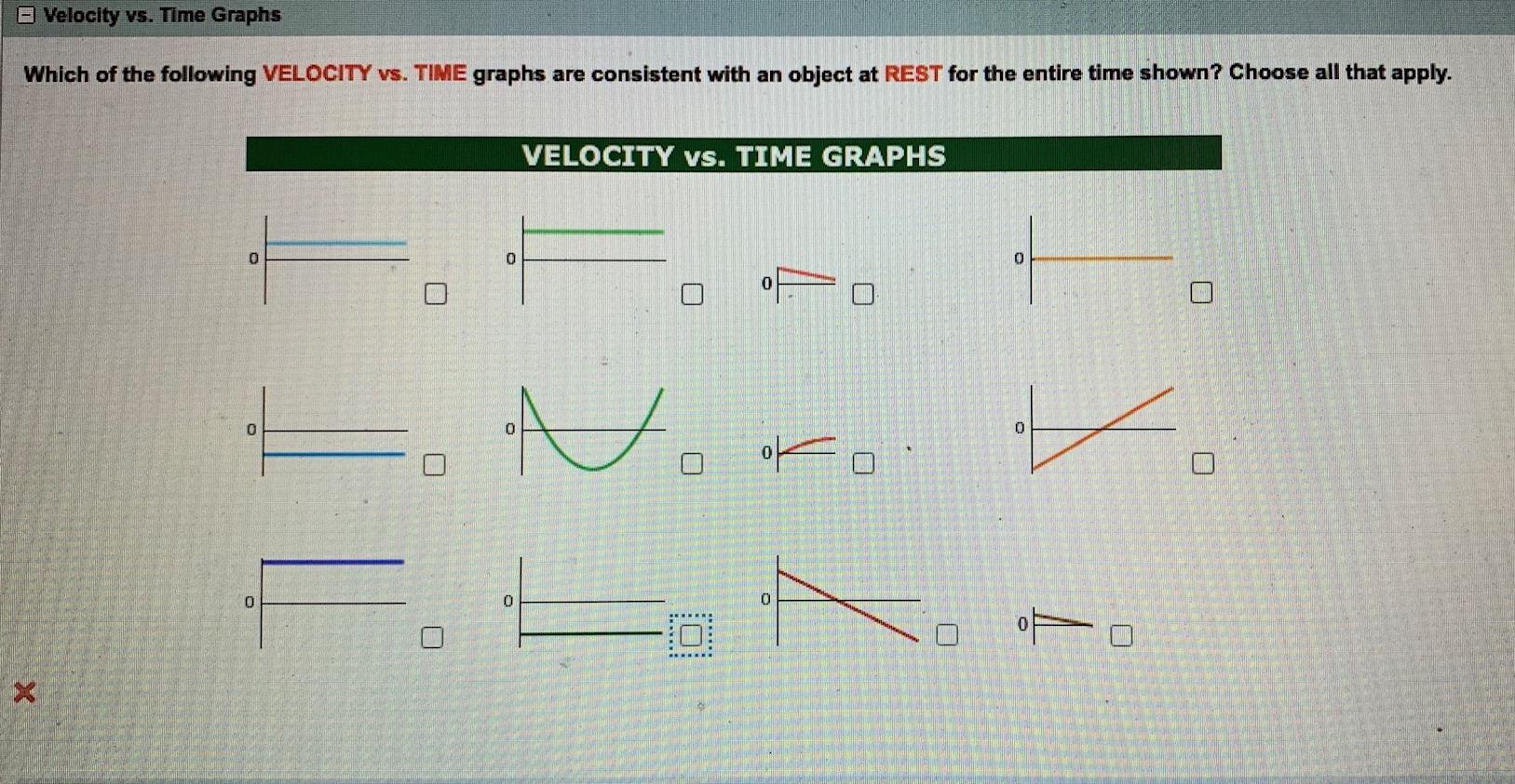 Solved Velocity vs. Time Graphs Which of the following | Chegg.com