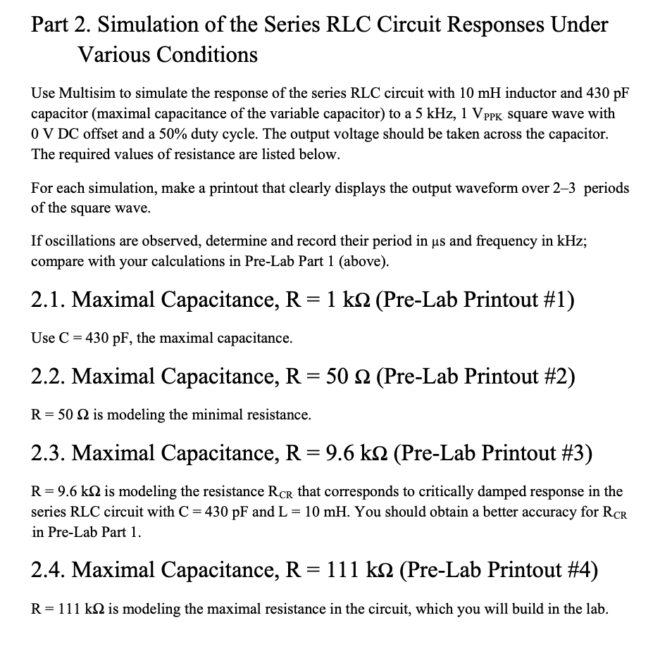 Solved Pre-Lab: For all problems use the following circuit, | Chegg.com