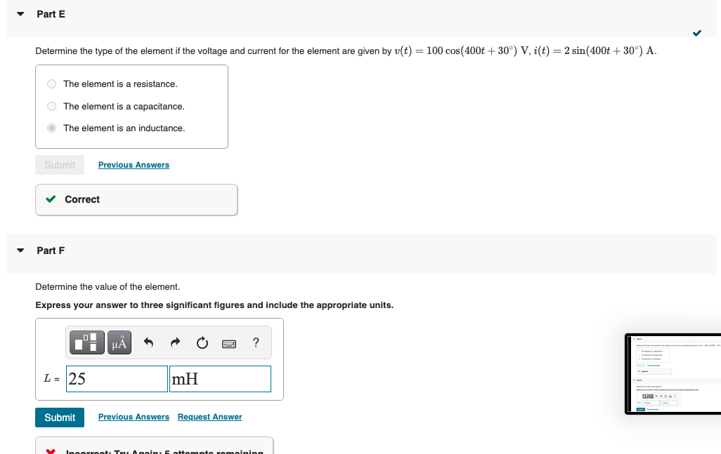 Solved P 5.35 11 of 12 Review A certain circuit element is | Chegg.com