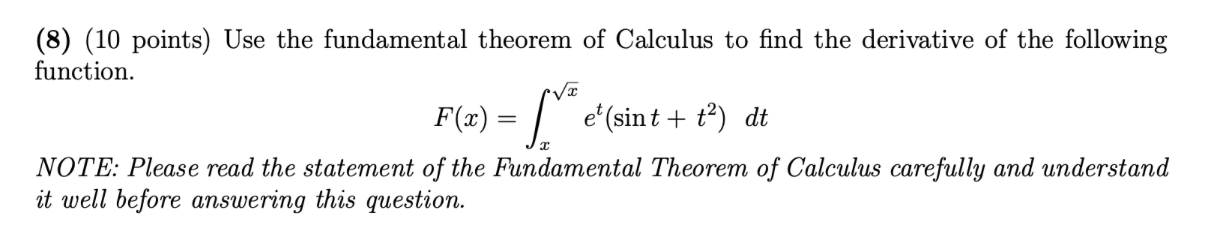 Solved (8) (10 ﻿points) ﻿Use the fundamental theorem of | Chegg.com